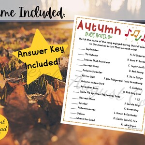 Fall MUSIC MATCH Game - Printable Autumn Party Game - Fall Music ...