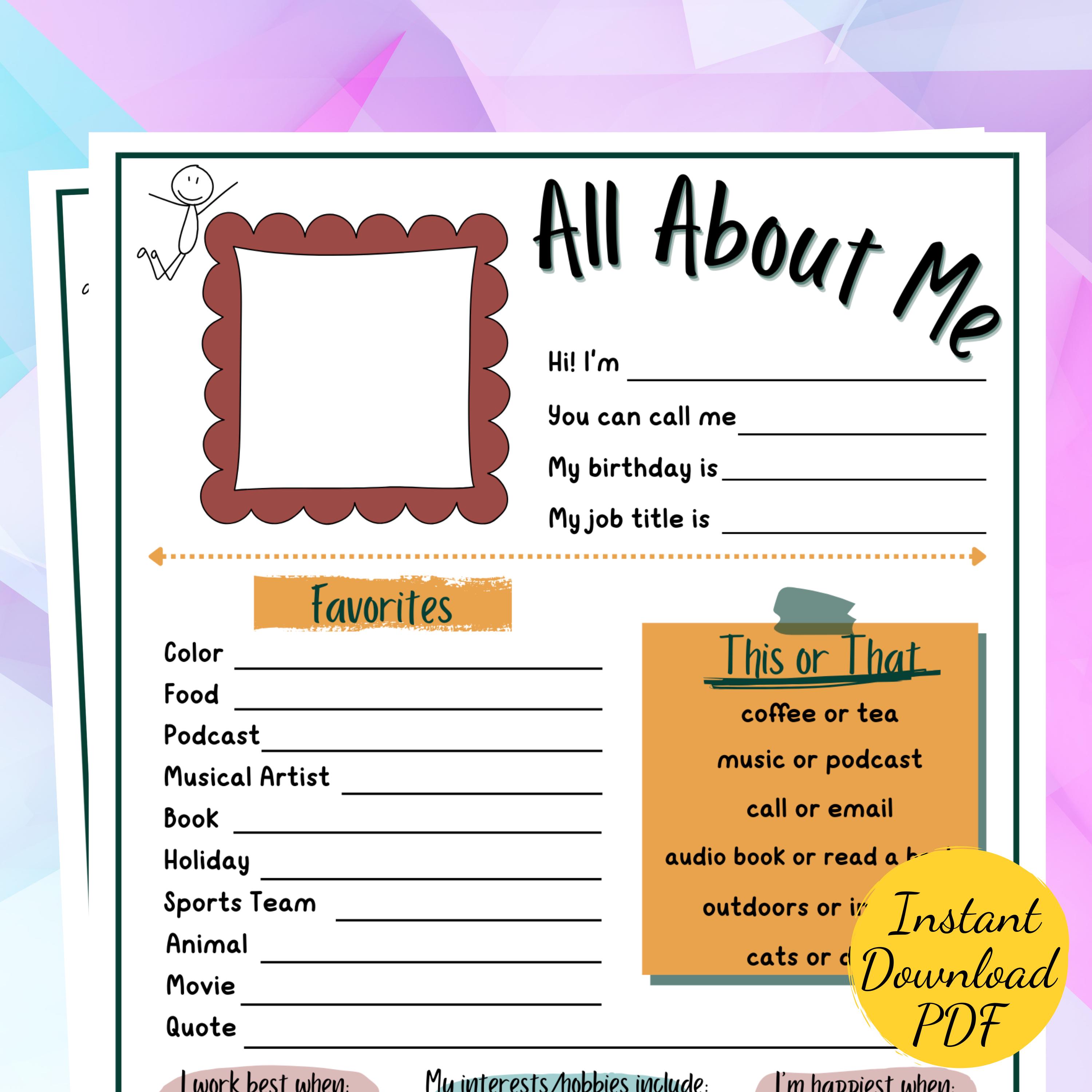 Office ALL ABOUT ME Printable - Printable Workplace Activity ...