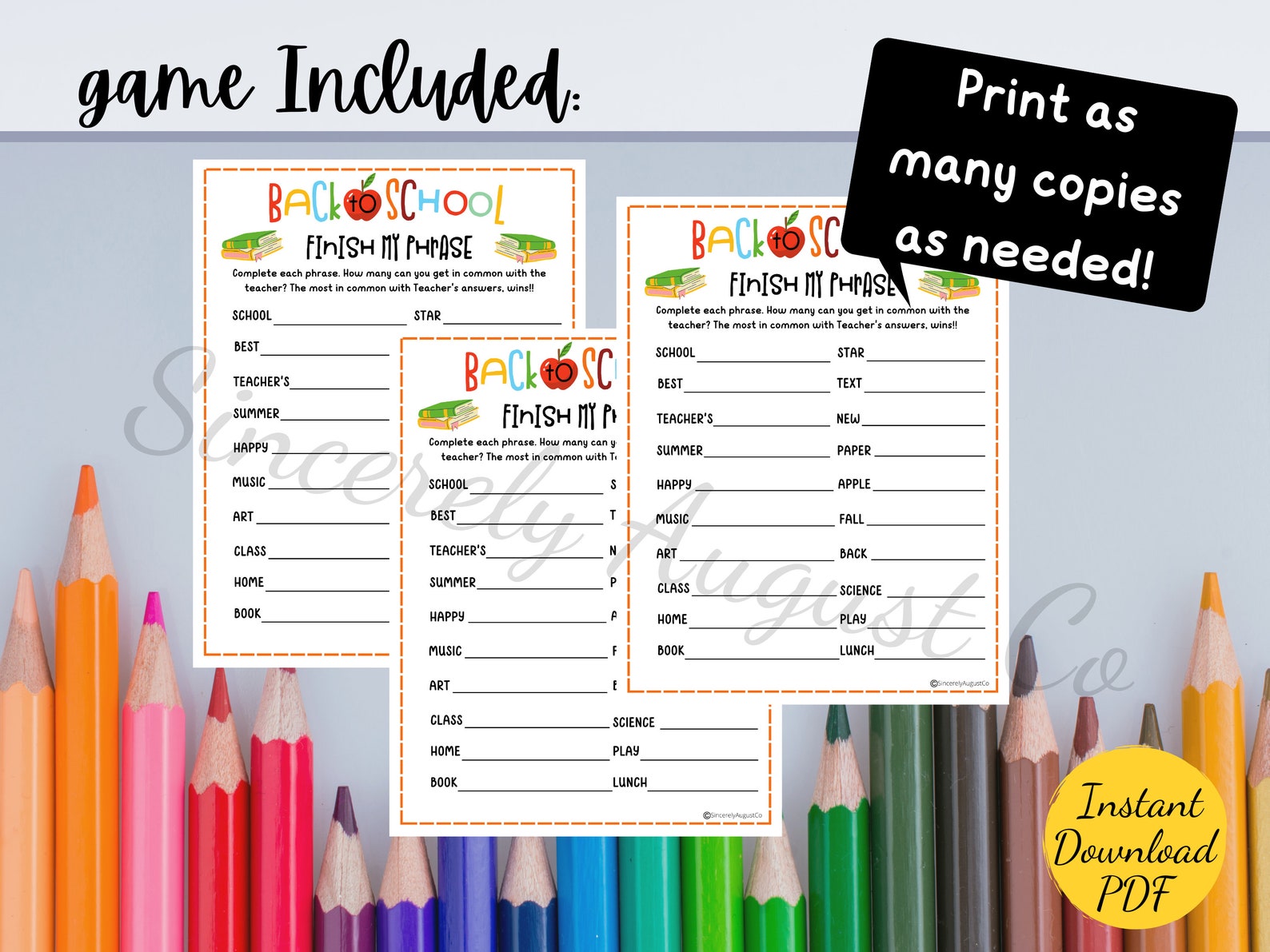 FINISH THE PHRASE Back to School Game - First Day of School Activity ...