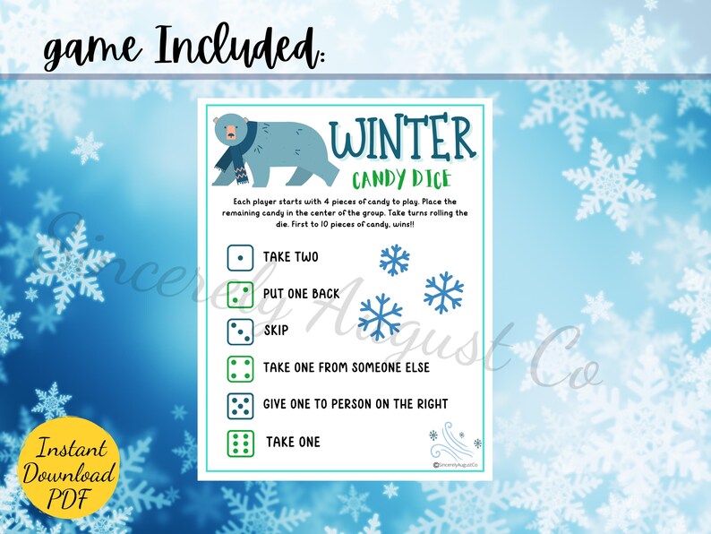 Winter CANDY DICE Game: Printable Party Activity (PDF) - Etsy