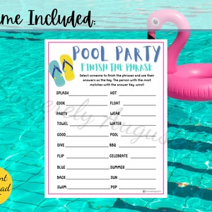 Pool Party FINISH the PHRASE Game: Printable Summer Fun (PDF) - Etsy