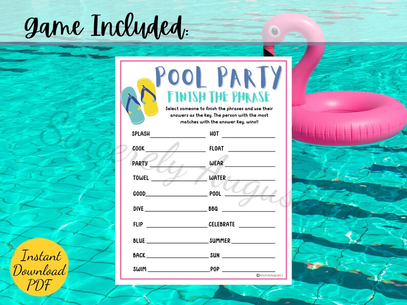 Pool Party FINISH the PHRASE Game: Printable Summer Fun (PDF) - Etsy