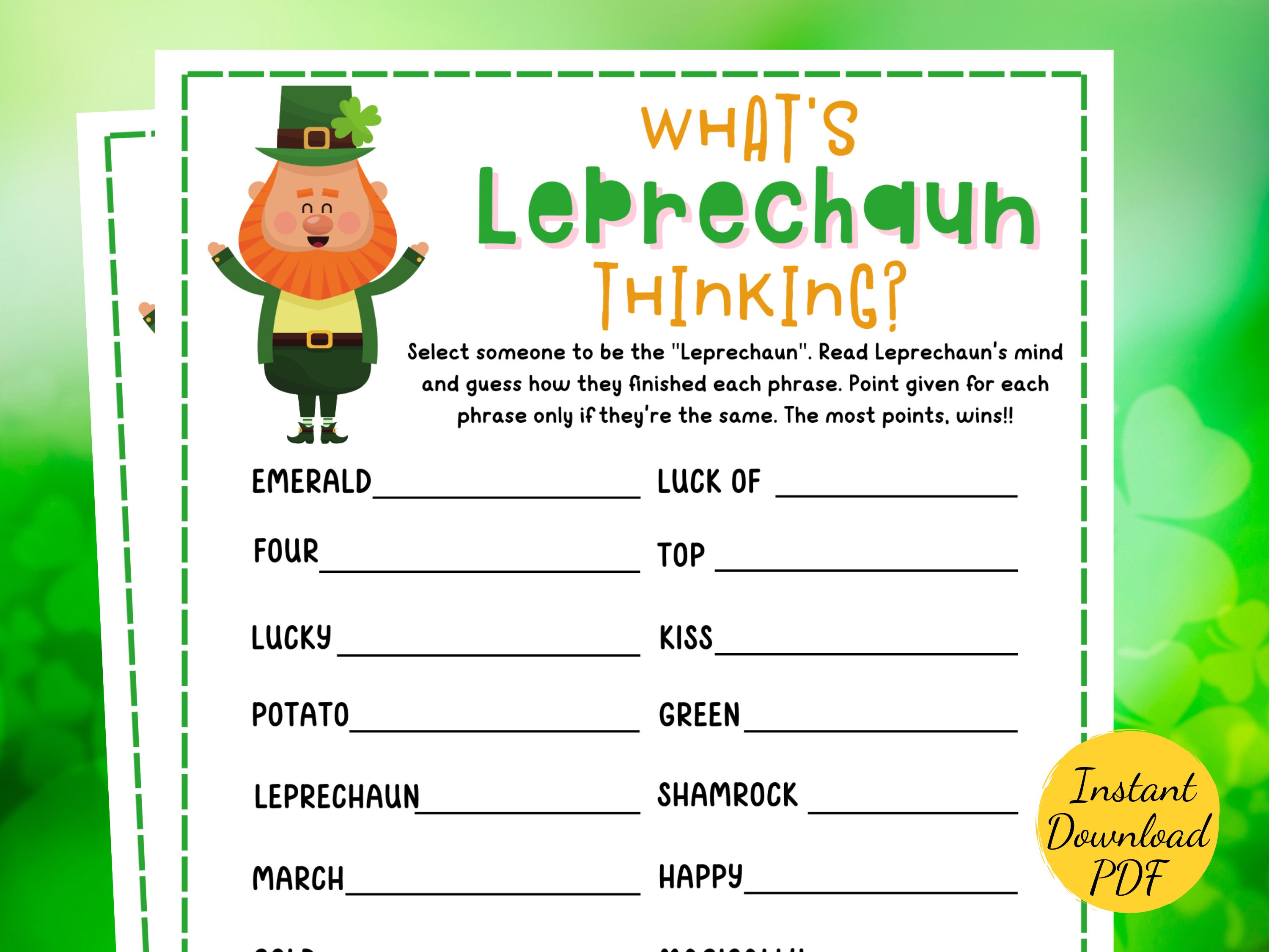 WHAT'S the LEPRECHAUN THINKING St. Patricks Day Game St. Patrick's Day ...