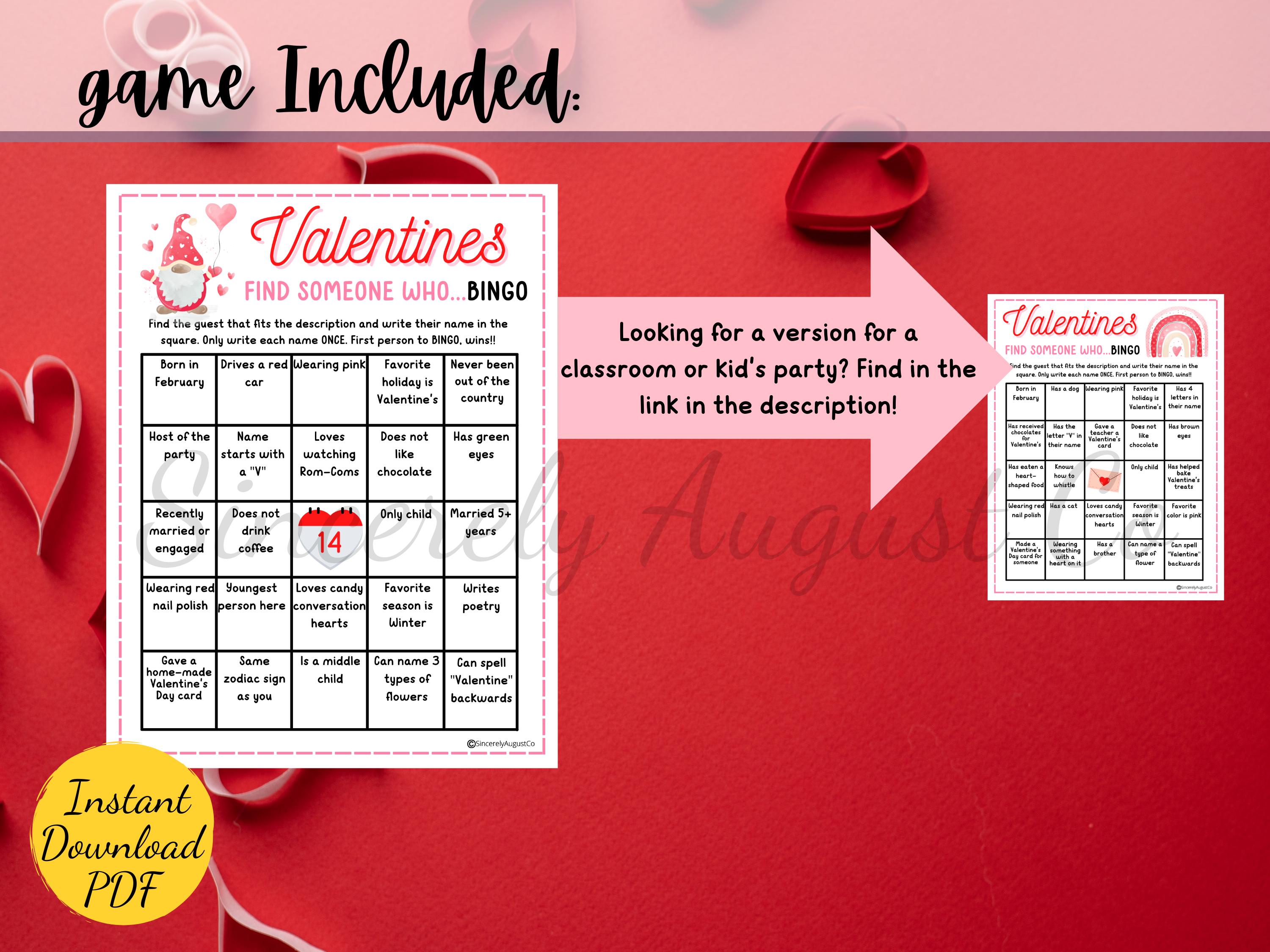 Valentine's FIND SOMEONE Who BINGO Game: Printable Party Game (digital ...