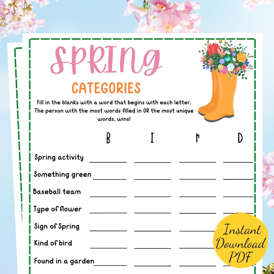Spring CATEGORIES Game: Printable Party Game (PDF) - Etsy