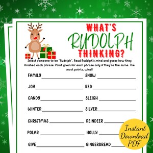 WHAT’S RUDOLPH THINKING Christmas Game: Printable Finish the Phrase ...