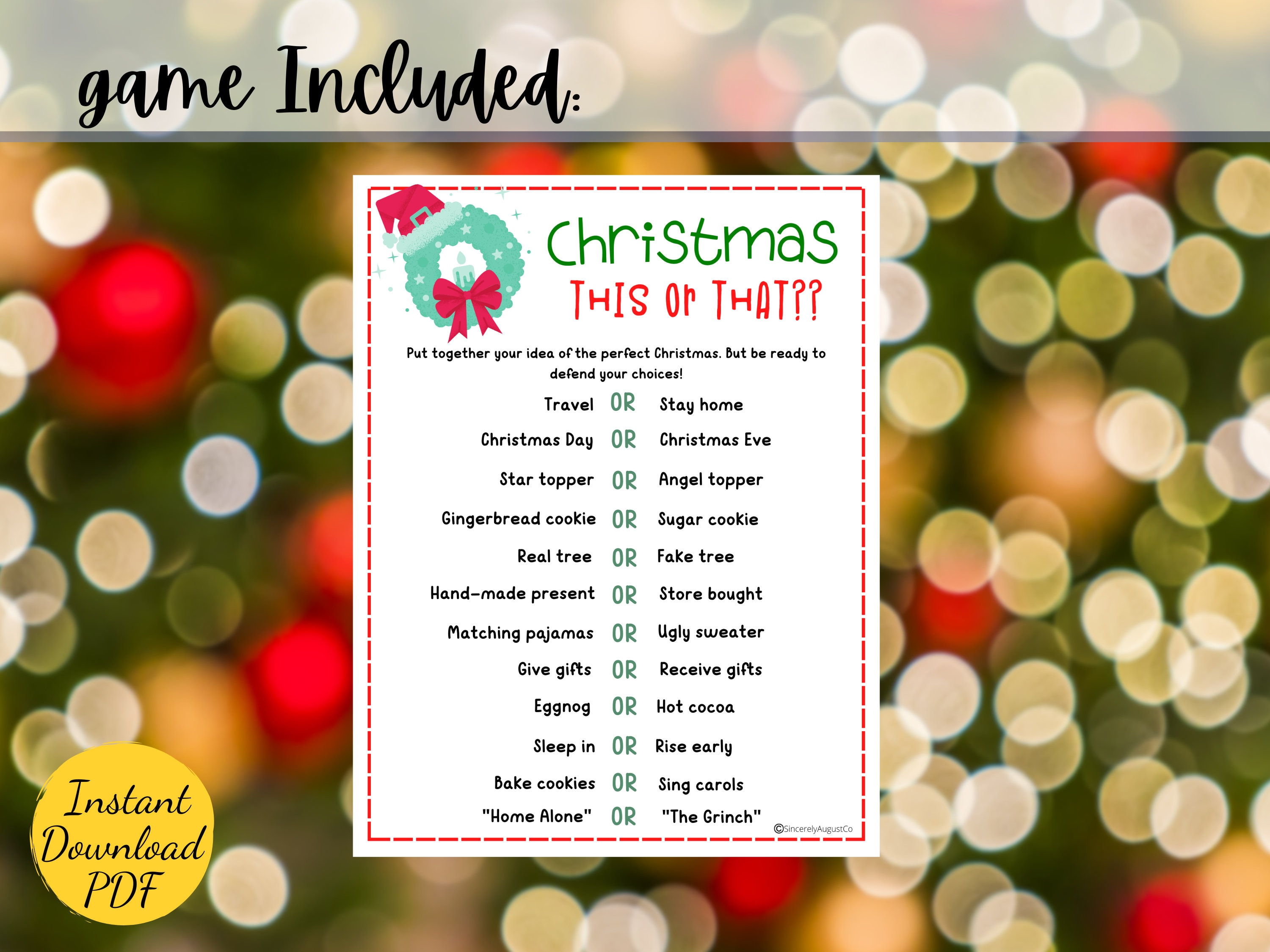 THIS OR THAT Christmas Party Game Printable Christmas Party Activity ...