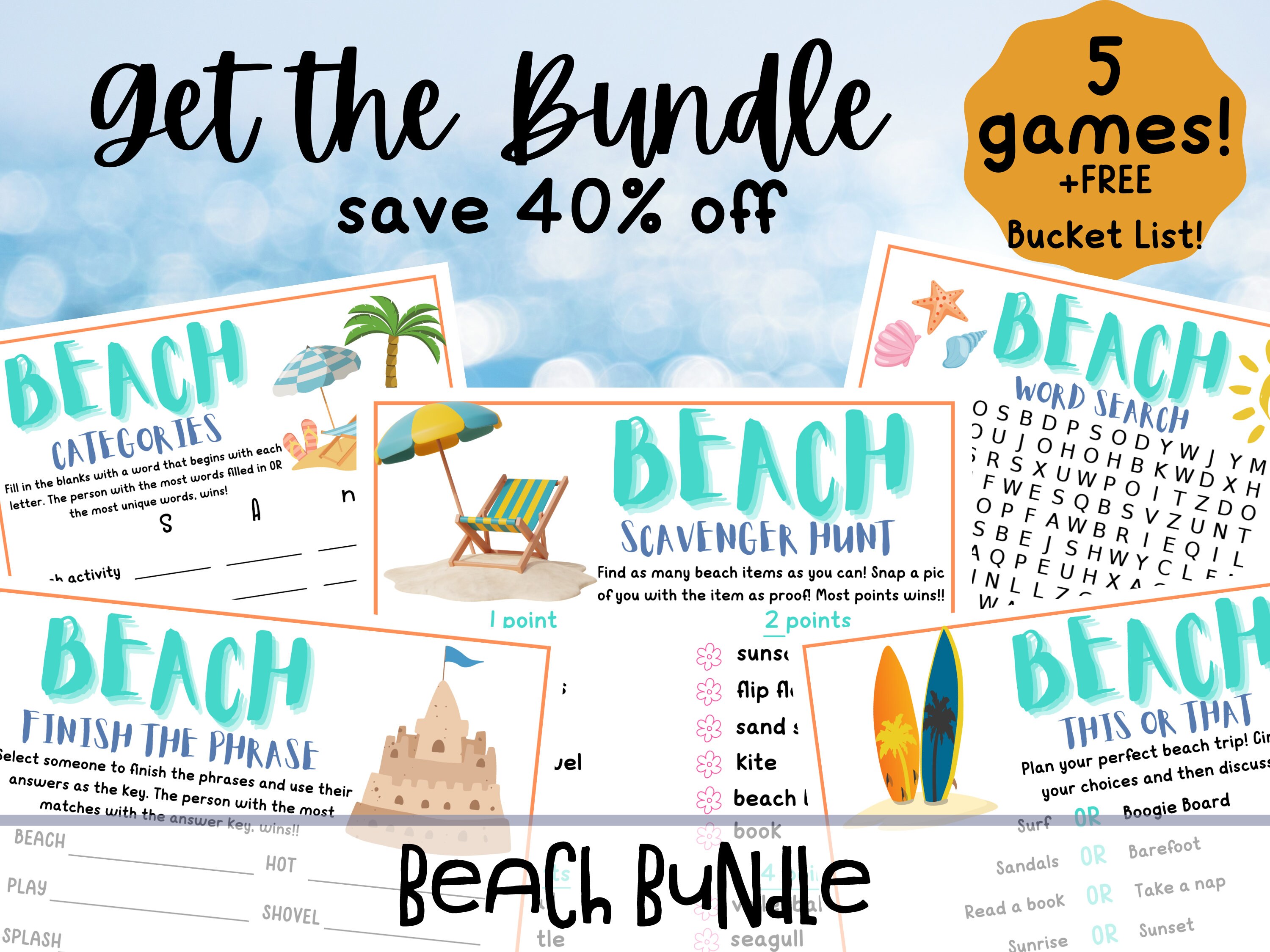 Beach SCAVENGER HUNT Game - Printable Beach Day Party Game - Scavenger ...