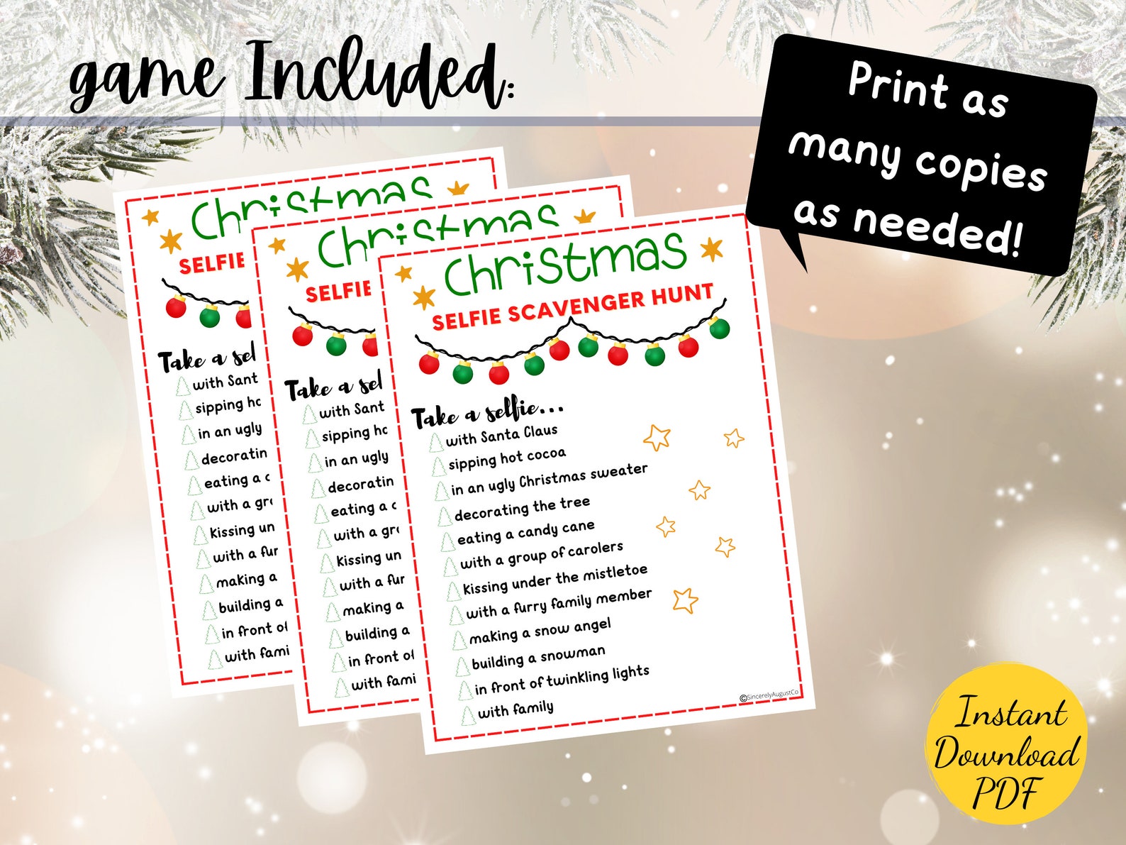 Christmas SELFIE SCAVENGER HUNT Game Printable Christmas Party Activity ...