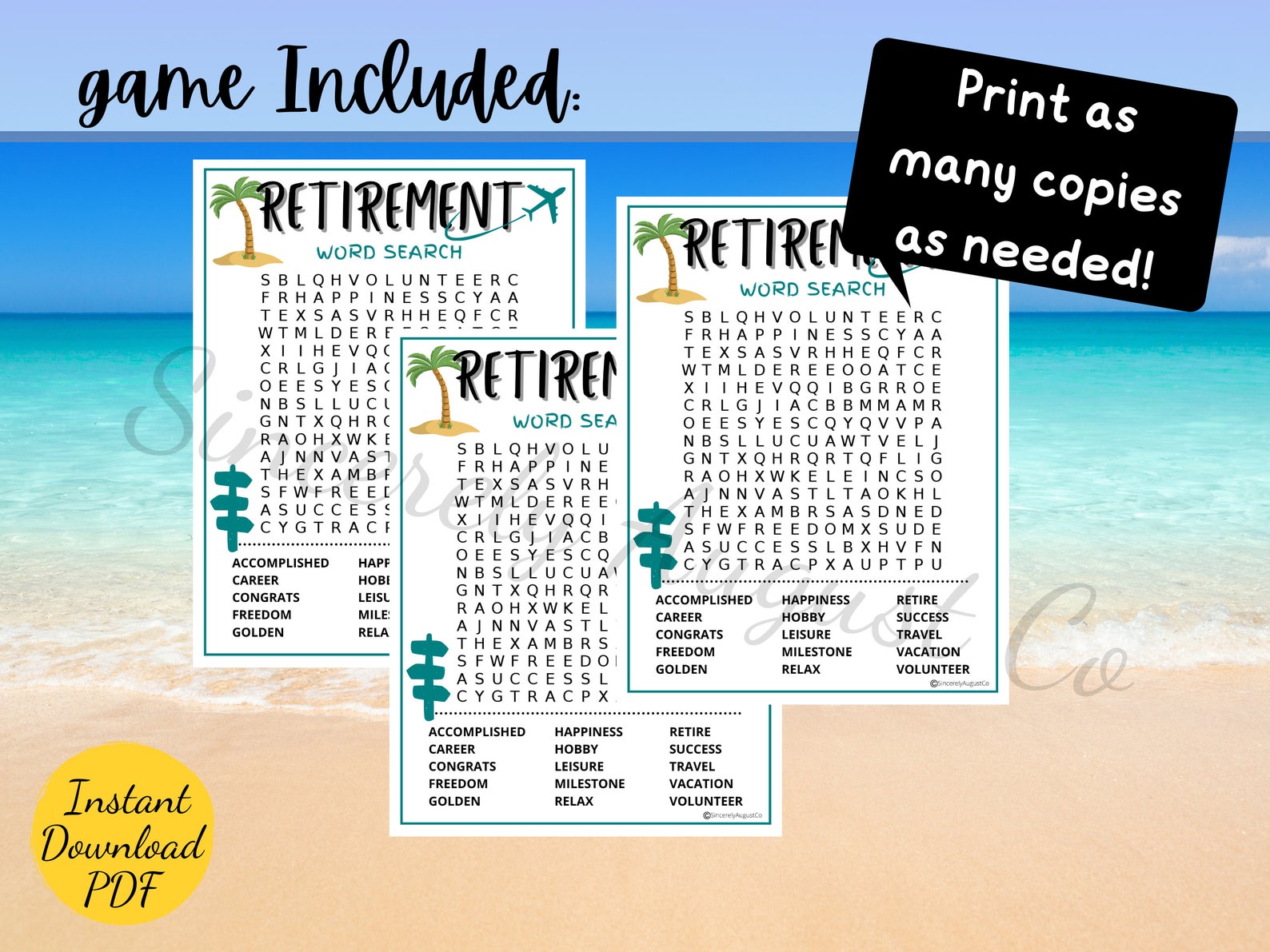 Retirement WORD SEARCH Game - Printable Retirement Party Game - Work ...