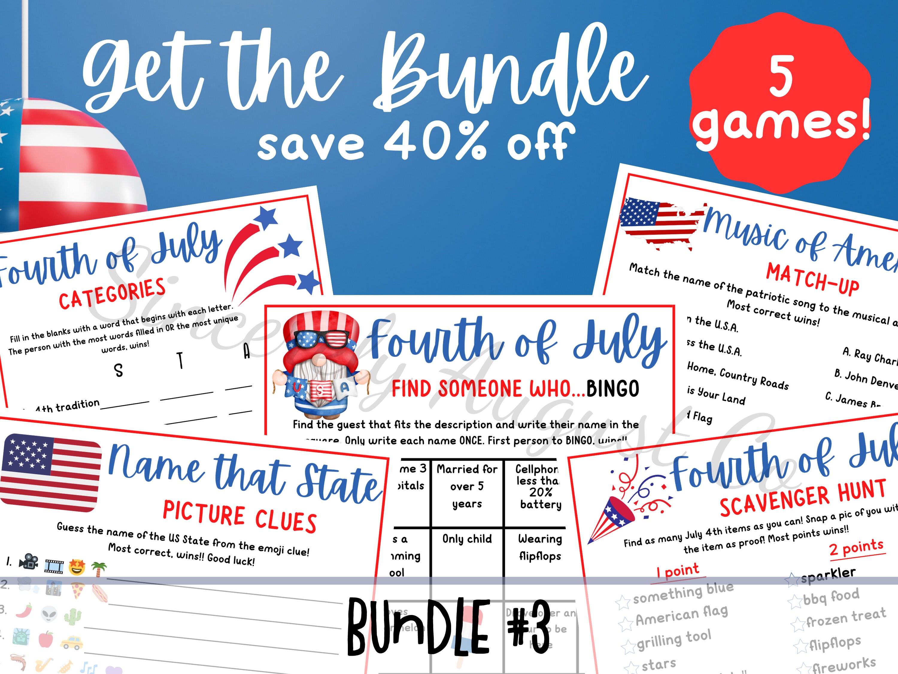 Fourth of July PICTURE CLUES Guessing Game Name That State July 4th ...