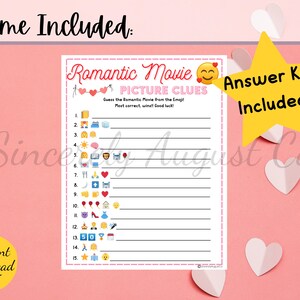 Romantic Movie PICTURE CLUES Game: Valentine's Emoji Pictionary Party ...
