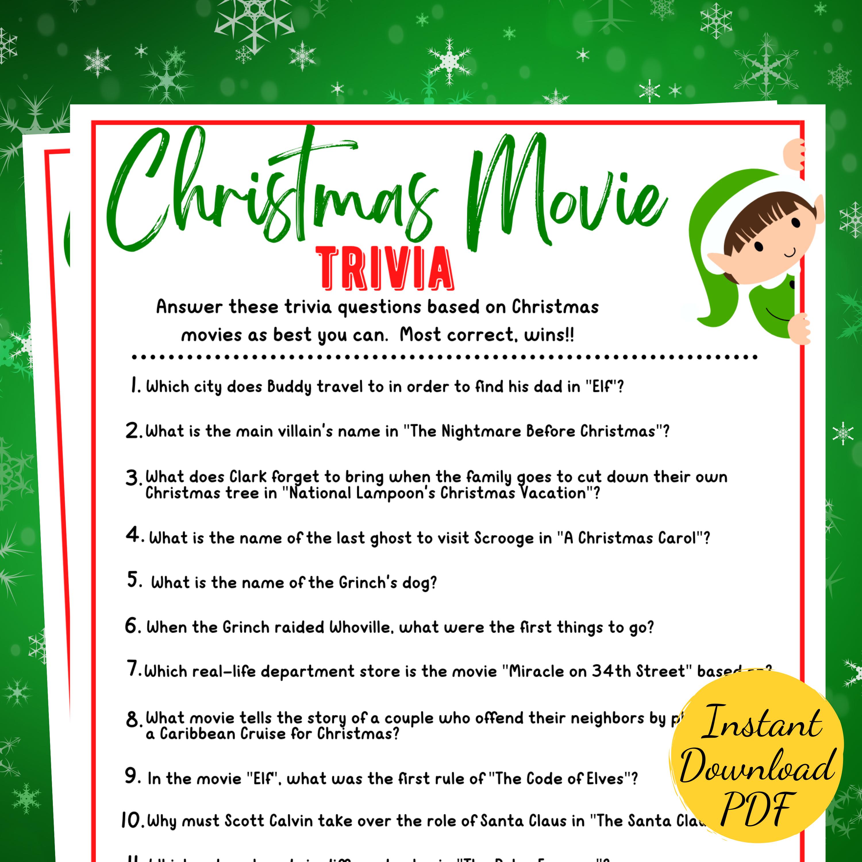 CHRISTMAS MOVIE TRIVIA Game - Christmas Trivia - Christmas Party Game ...