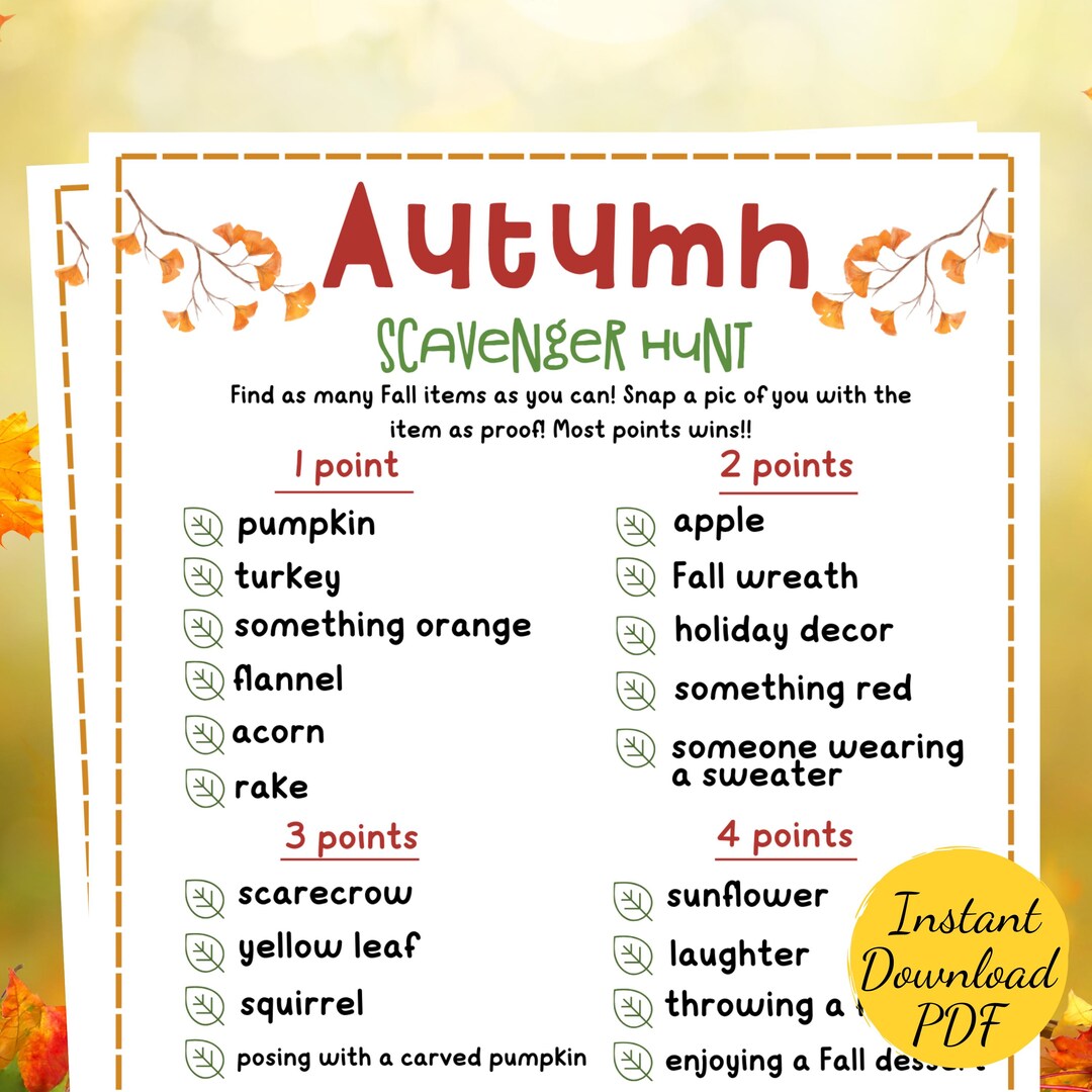 Fall SCAVENGER HUNT Game: Autumn Party Activity (printable) - Etsy