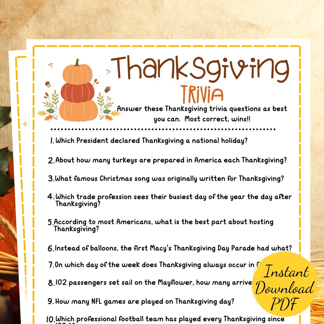 Thanksgiving TRIVIA - Thanksgiving Party Game - Printable Thanksgiving ...