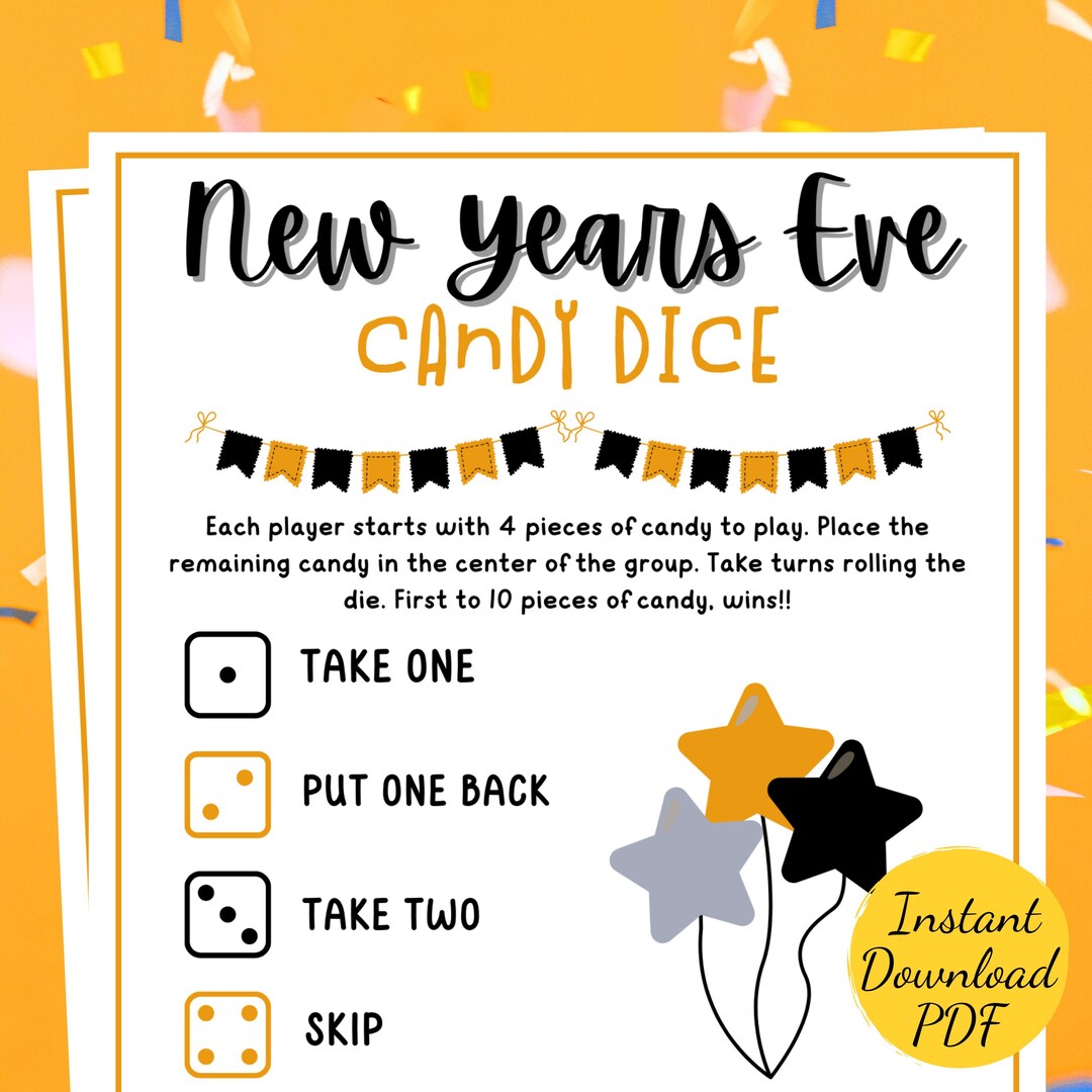 New Years Eve CANDY DICE Game: Printable NYE Party Activity (digital ...