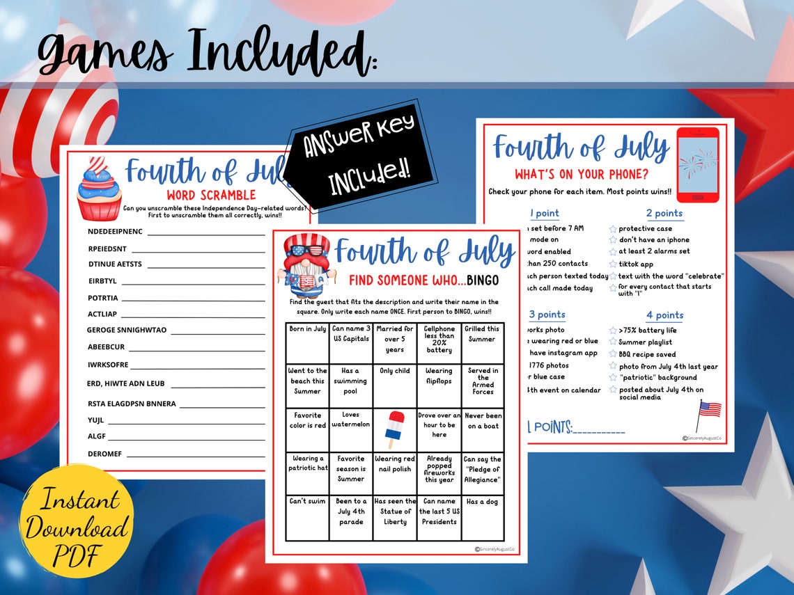 Fourth of July Games BUNDLE 10 Game Bundle Printable July - Etsy