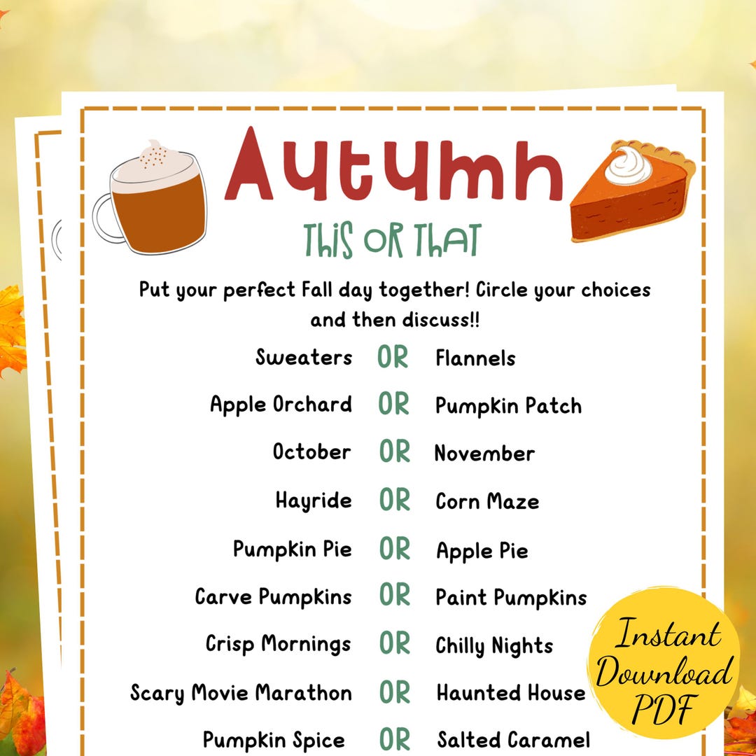 Fall THIS or THAT Game: Autumn Party Activity (printable) - Etsy