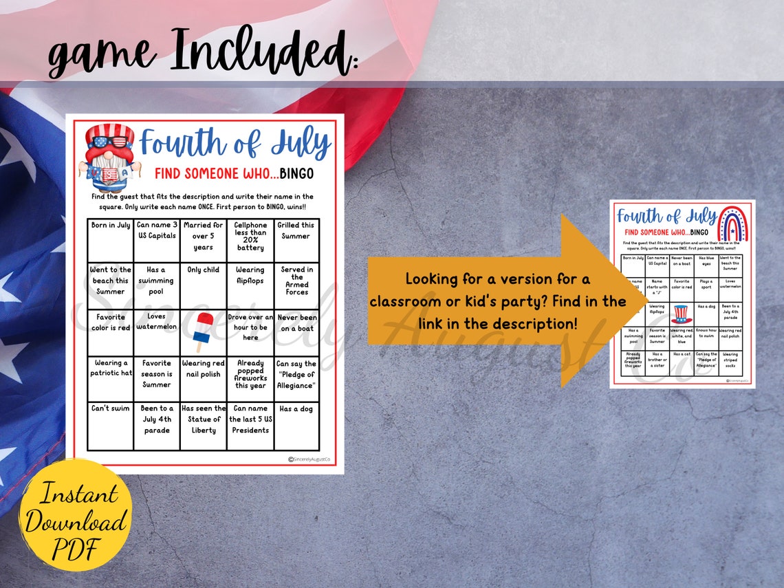 FOURTH of JULY BINGO Game - July 4th Find Someone Who Bingo - Find the ...