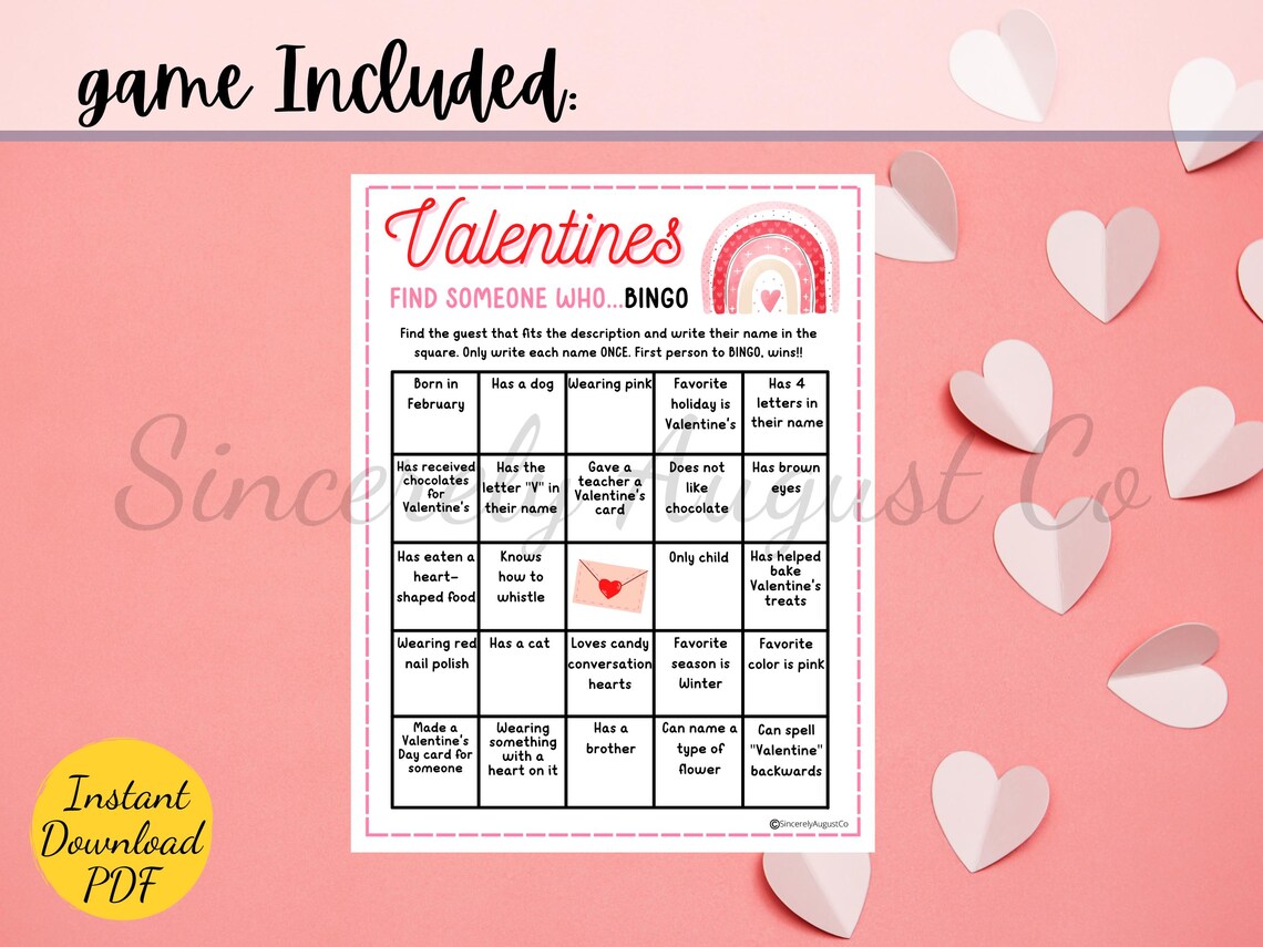 Valentines FIND SOMEONE Who BINGO Game: Kids & Adults (printable) - Etsy