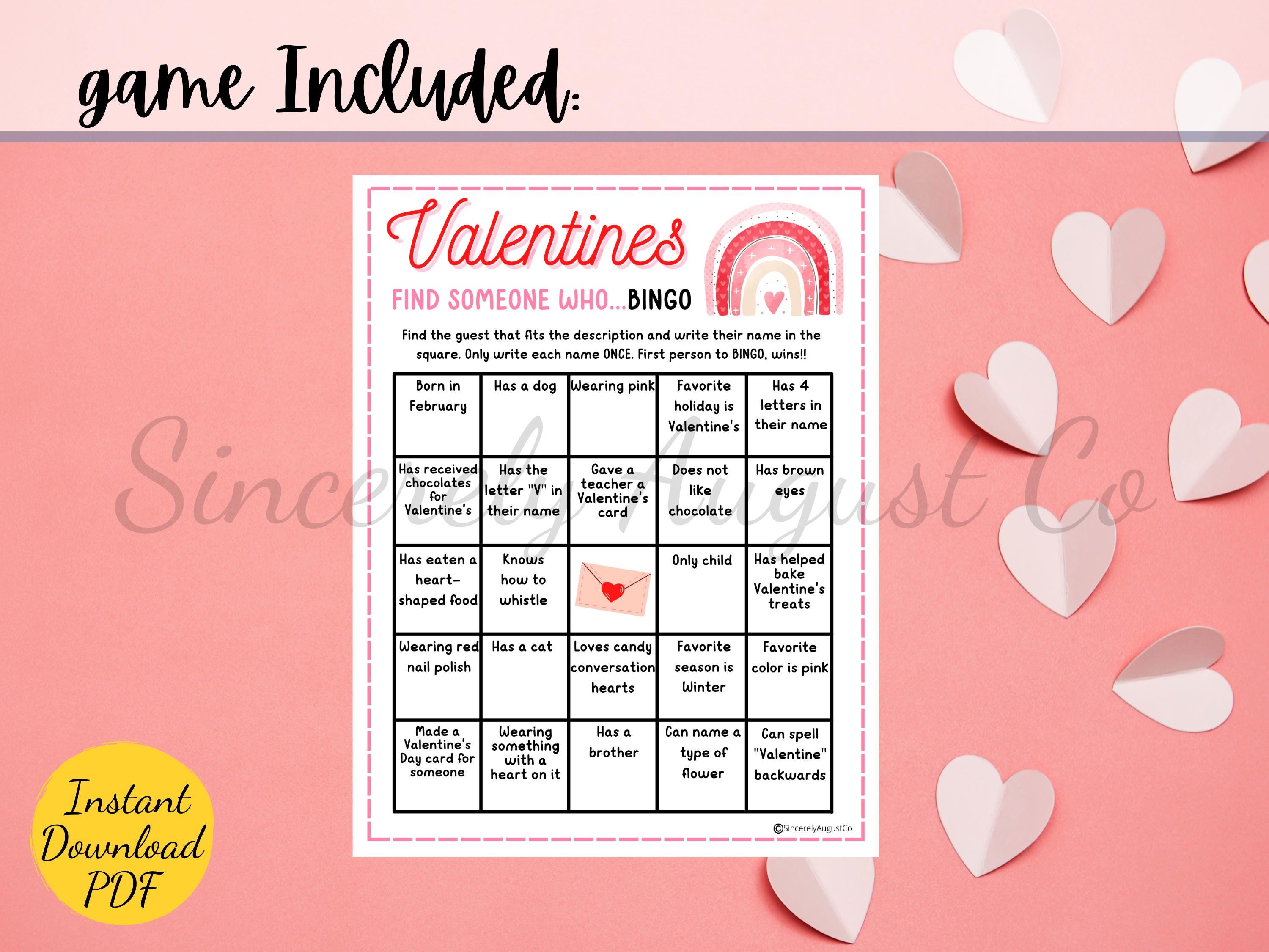 Valentines Find Someone Who BINGO Game - Valentines Find the Guest ...