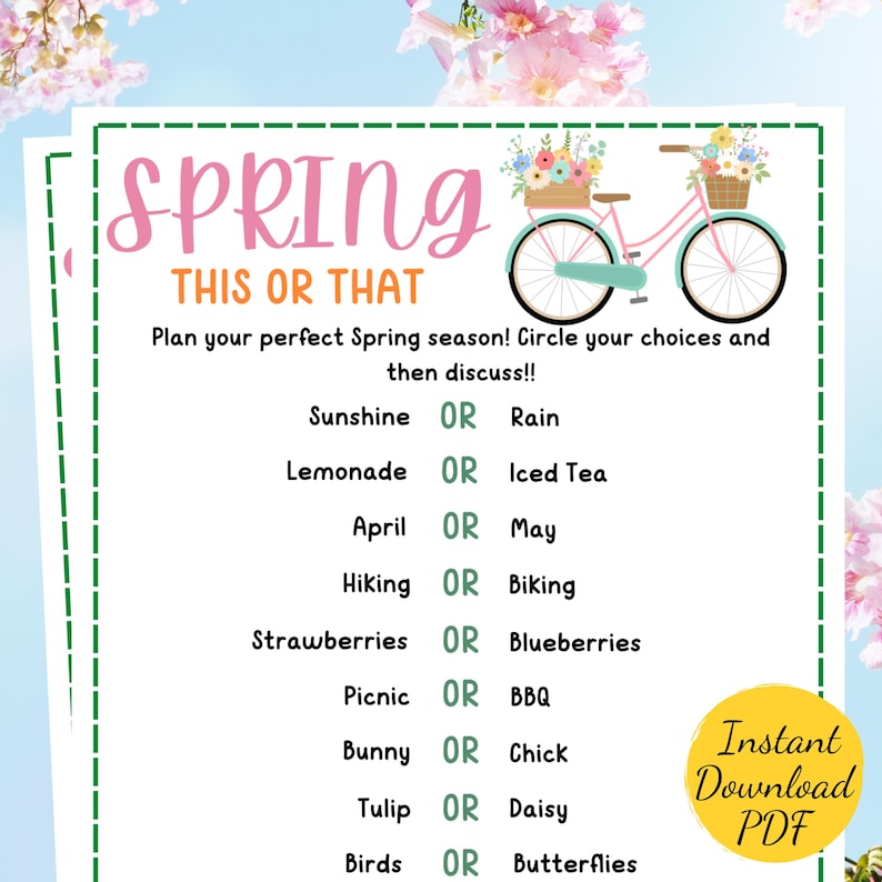 Spring THIS OR THAT Game - Spring Season Would You Rather - Printable ...