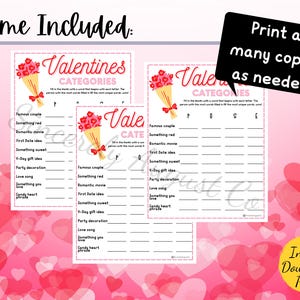 Valentines Day CATEGORIES Game - Valentines Day Party Game - Printable ...