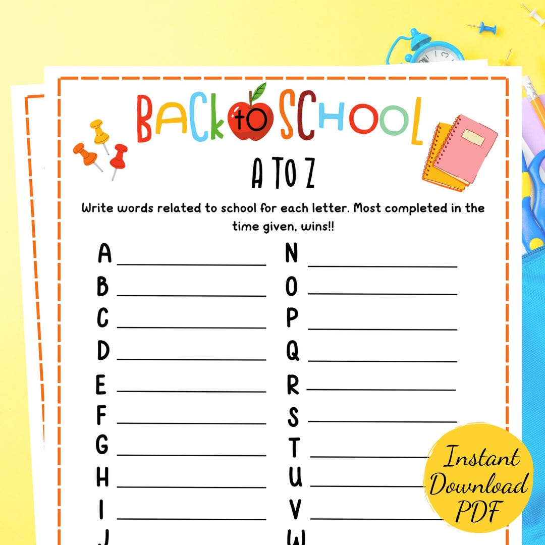 A TO Z Back to School Game - First Day of School Activity - Games for ...