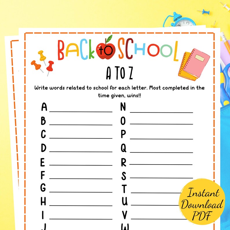 A TO Z Back to School Game - First Day of School Activity - Games for ...