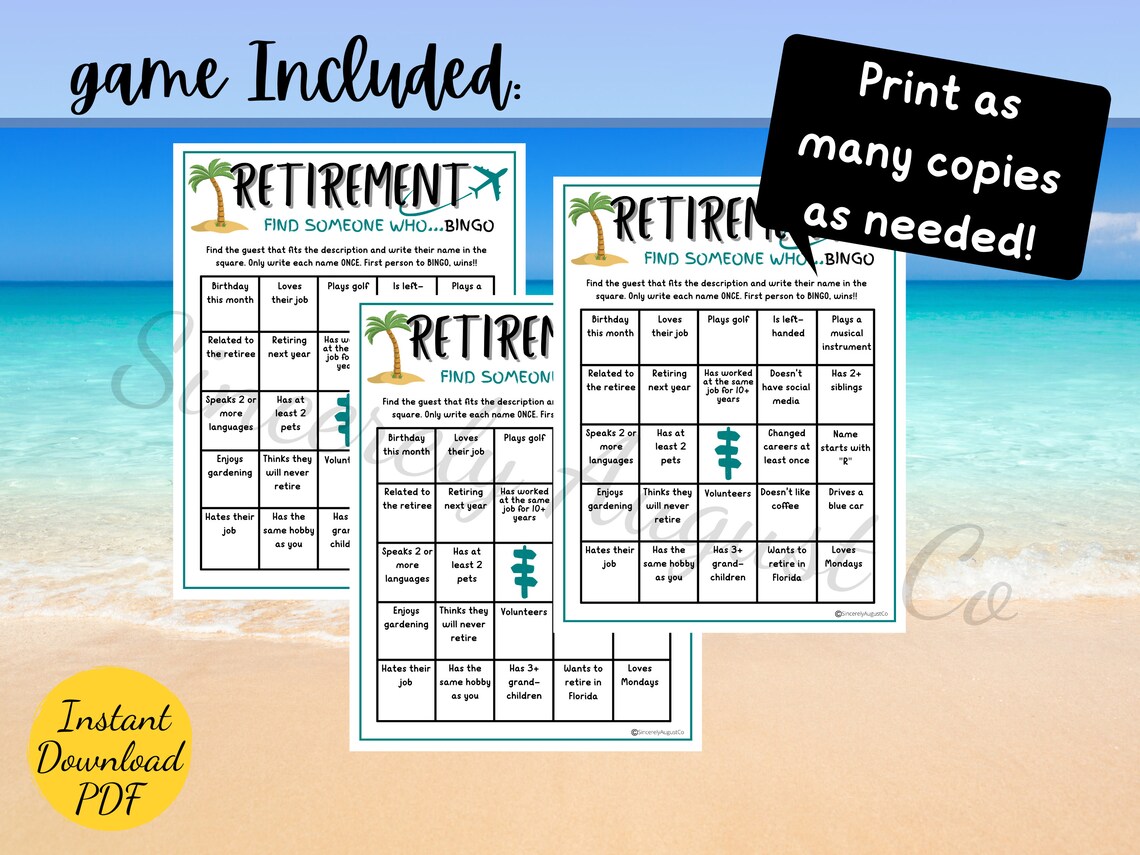 Retirement BINGO Game - Printable Retirement Work Party Game for ...