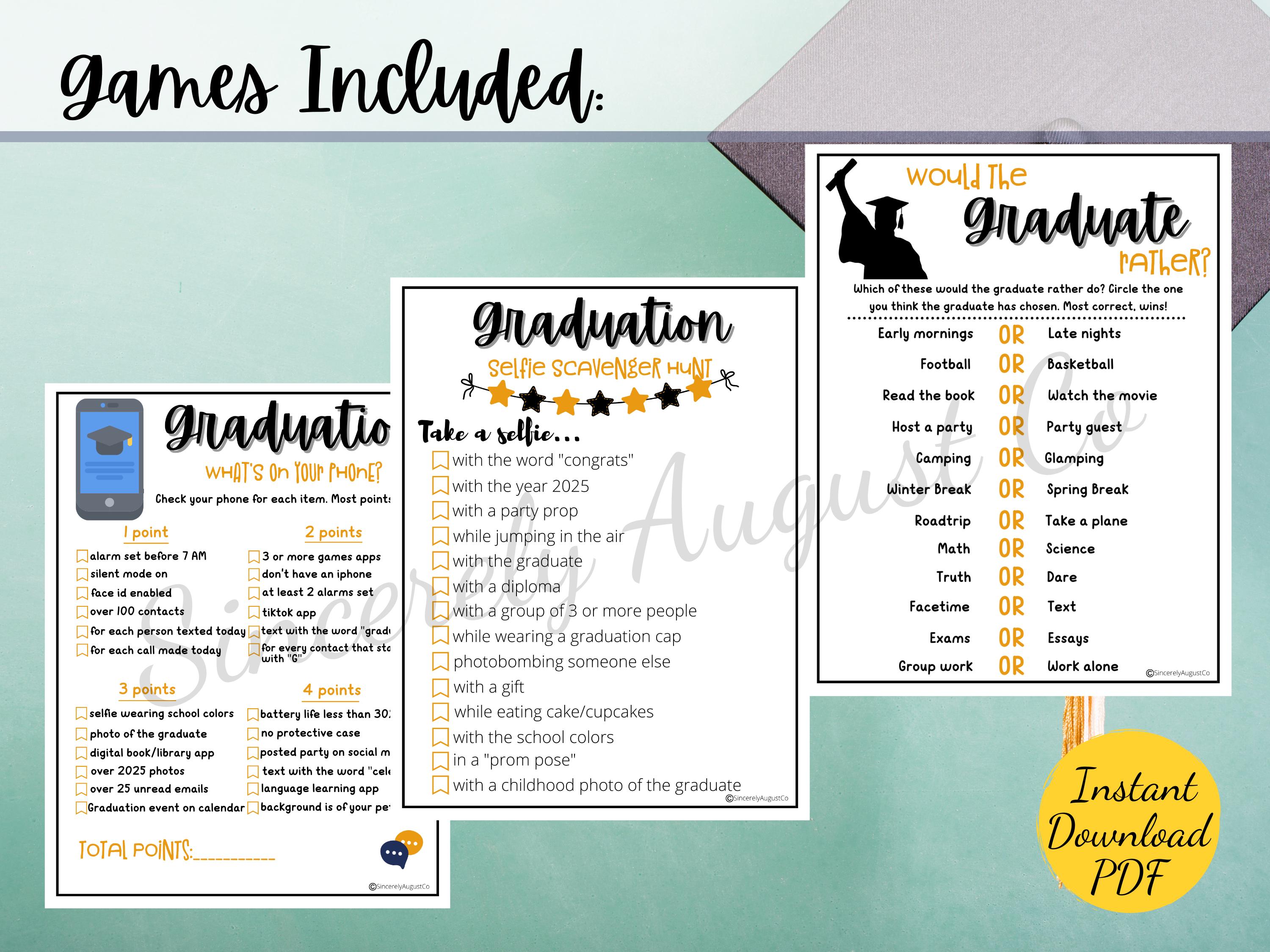 Graduation Party Games BUNDLE #2 - 5 Game Bundle - High School ...