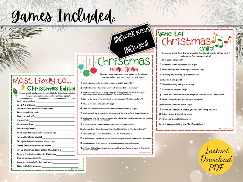 Christmas Party Games BUNDLE Printable Christmas Party Games Holiday ...