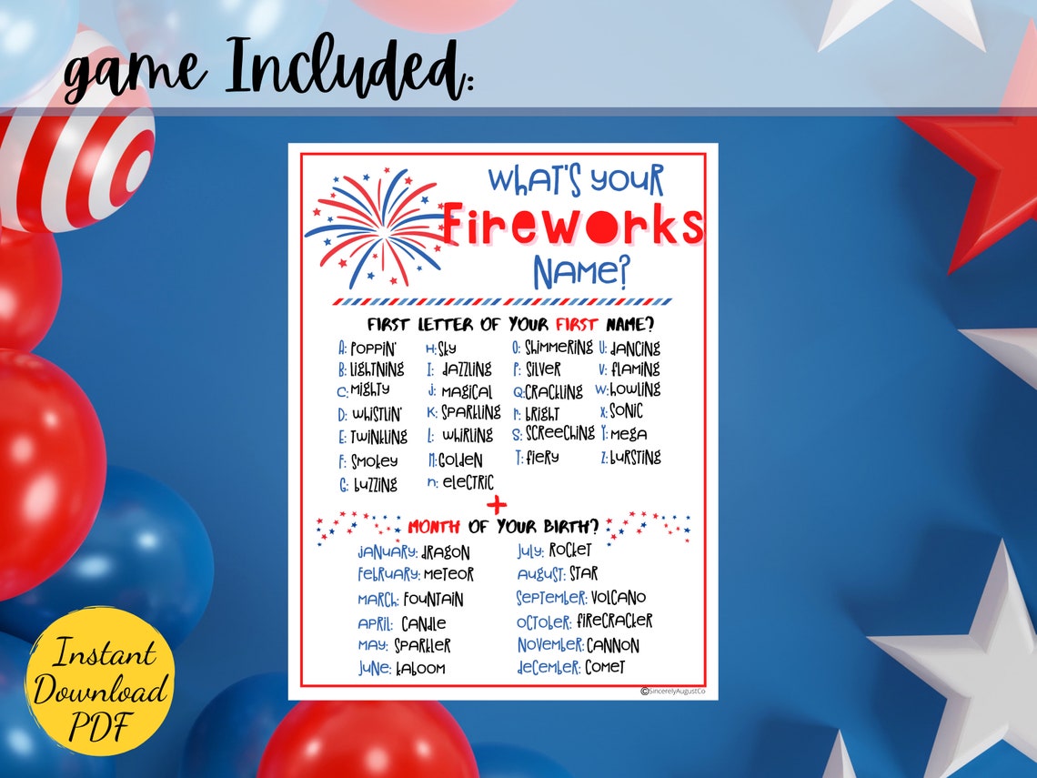 What's Your FIREWORKS NAME July 4th Party Game - Etsy