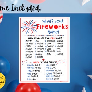 What's Your FIREWORKS NAME July 4th Party Game - Etsy