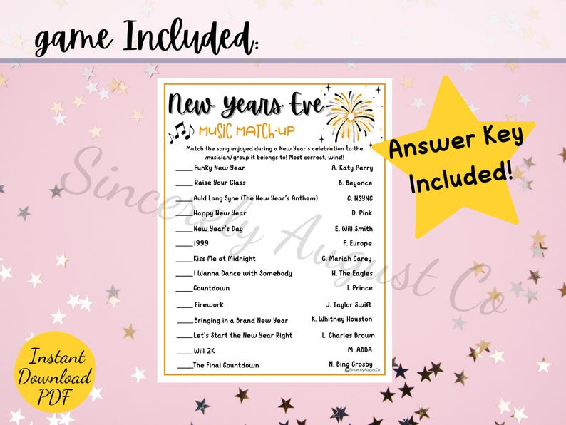 New Years Eve MUSIC MATCH Game New Years Eve Party Game Printable New ...