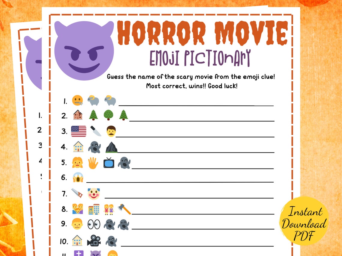 HORROR MOVIE EMOJI Pictionary Printable Halloween Party Game Halloween ...