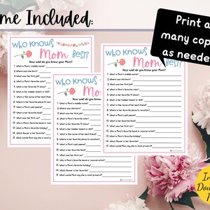 Who KNOWS MOM BEST Mothers Day Game Mothers Day Party Game Printable ...