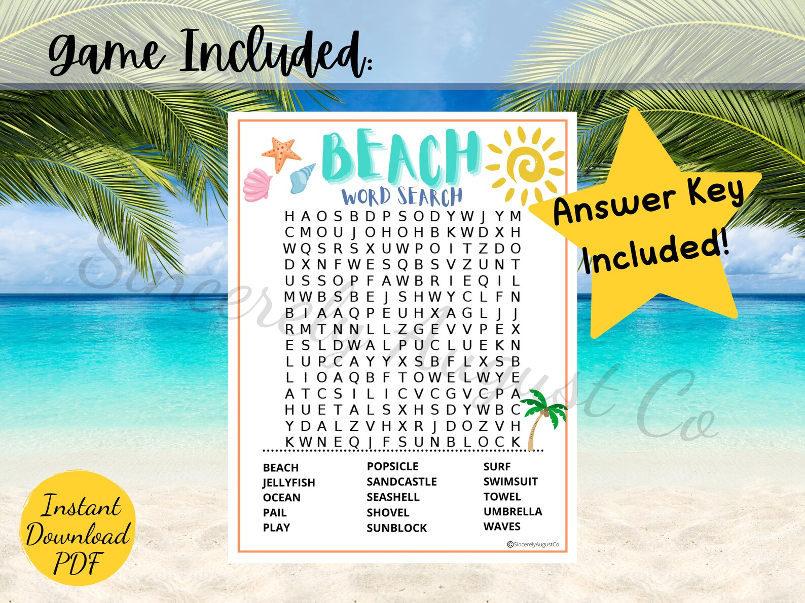 Beach Day WORD SEARCH - Beach Party Game - Printable Beach Day Activity ...