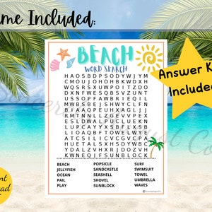 Beach Day WORD SEARCH - Beach Party Game - Printable Beach Day Activity ...