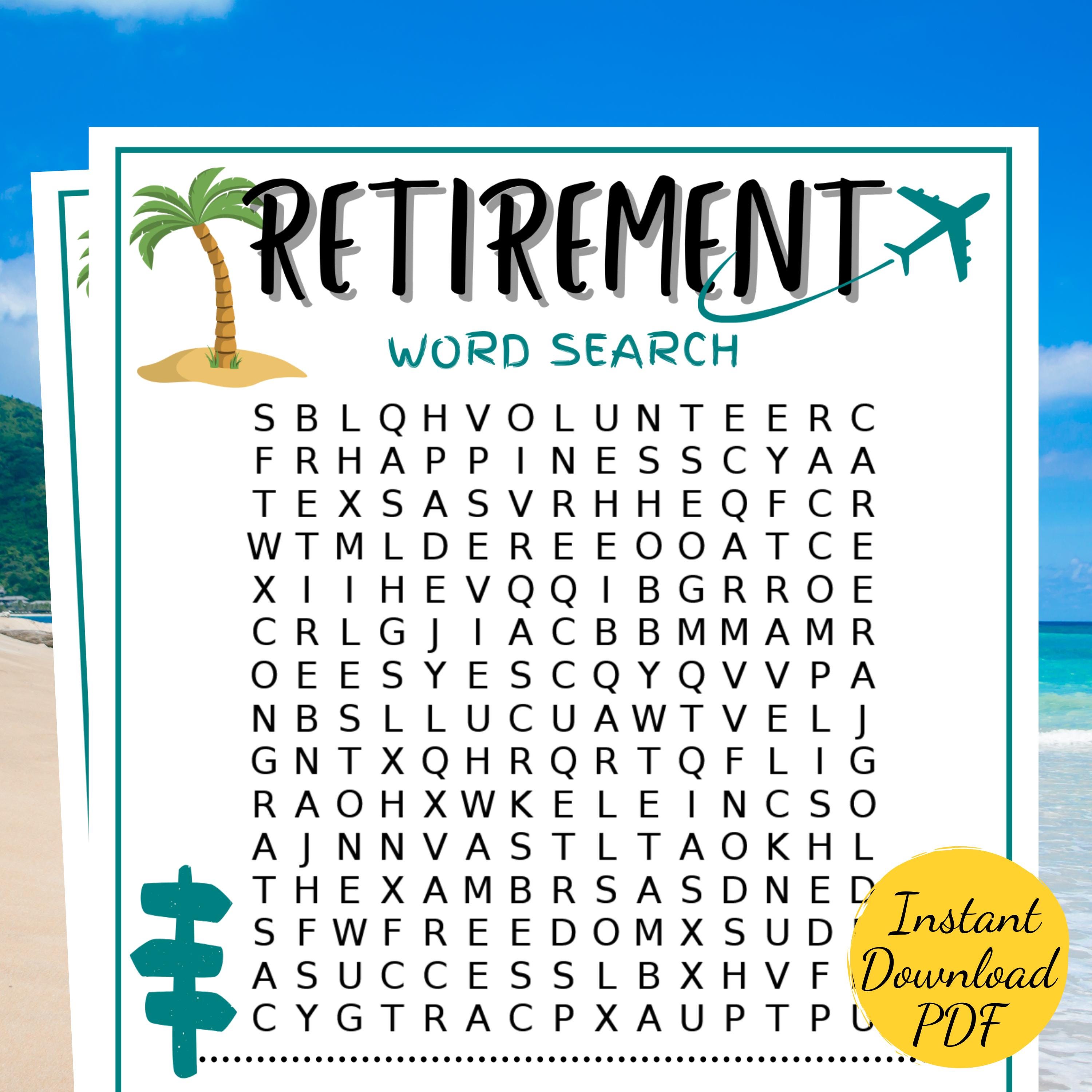 Retirement WORD SEARCH Game - Printable Retirement Party Game - Work ...