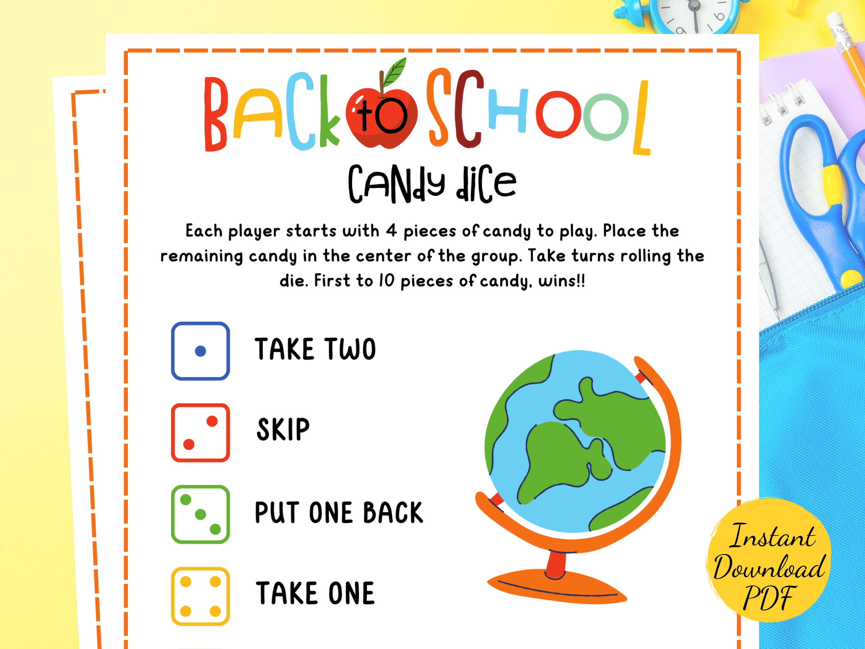 CANDY DICE Back to School Game Printable First Day of School Activity ...