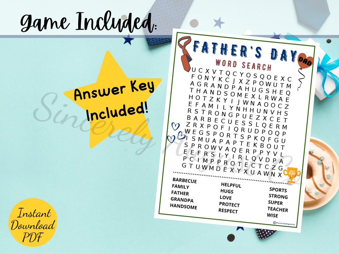 Fathers Day Word Search Fathers Day Crossword Fathers Day Party Games