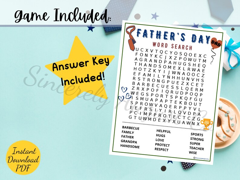 Fathers Day WORD SEARCH - Fathers Day CROSSWORD - Fathers Day Party ...