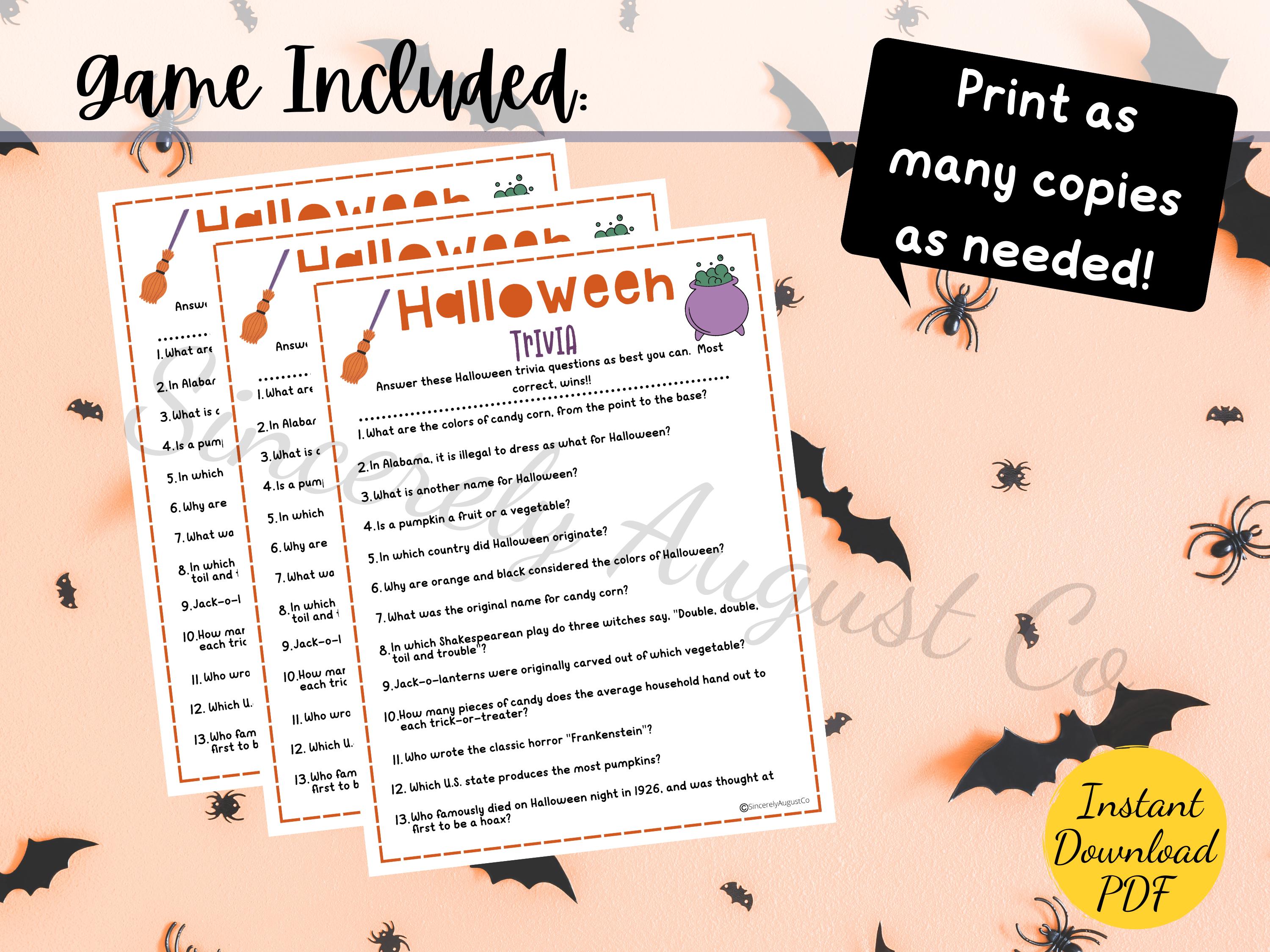 Halloween TRIVIA Game: Printable Party Activity (digital Download) - Etsy