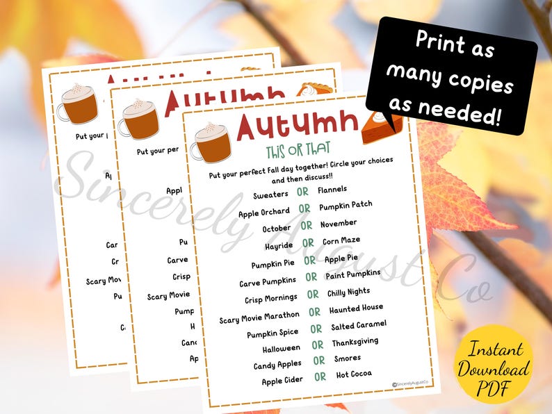 Fall THIS or THAT Game: Autumn Party Activity (printable) - Etsy