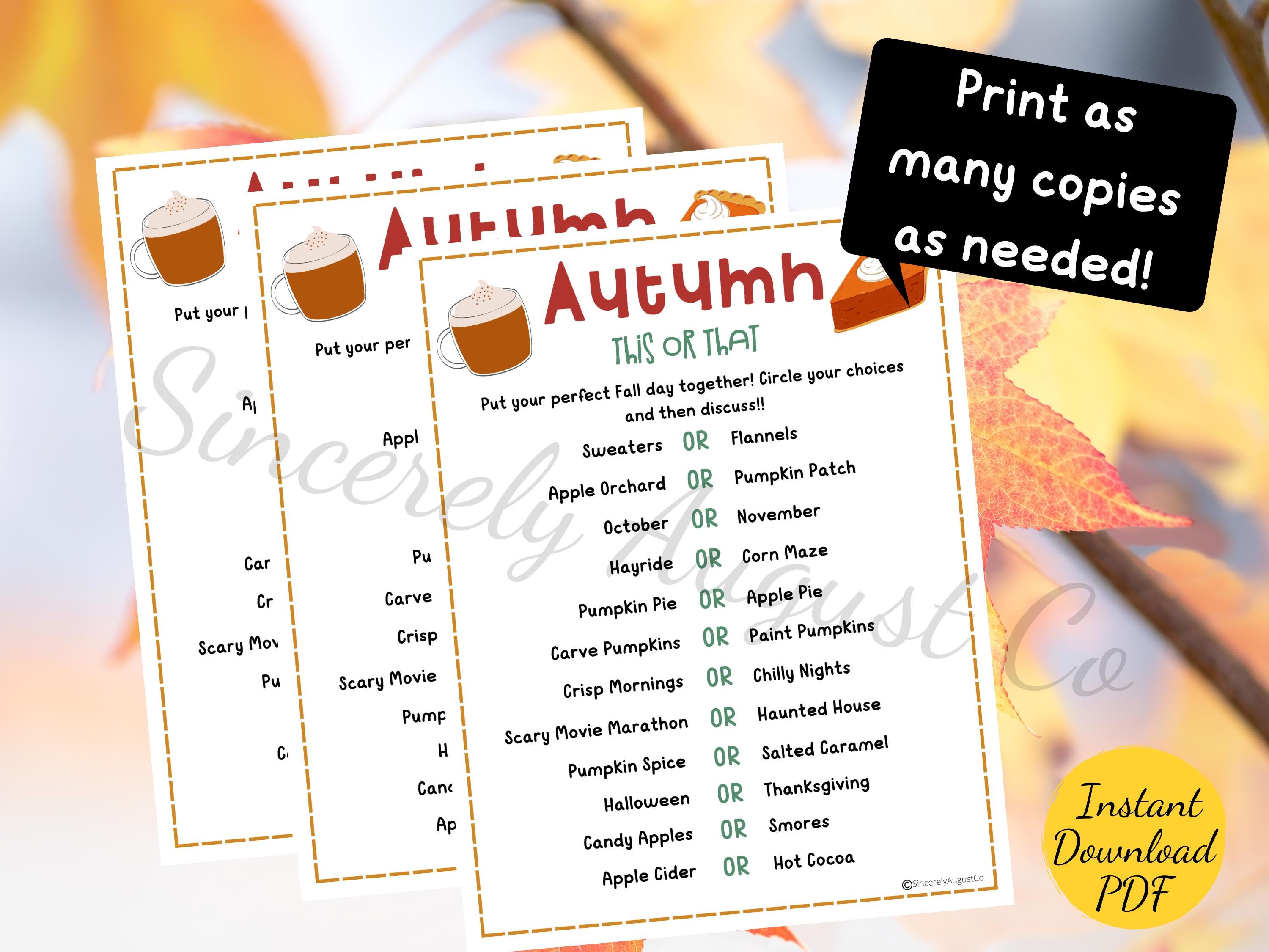 Fall THIS or THAT Game: Autumn Party Activity (printable) - Etsy