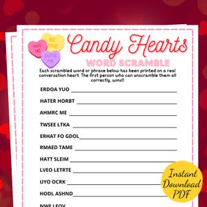 Candy Hearts WORD SCRAMBLE: Valentine's Day Party Game (printable PDF ...