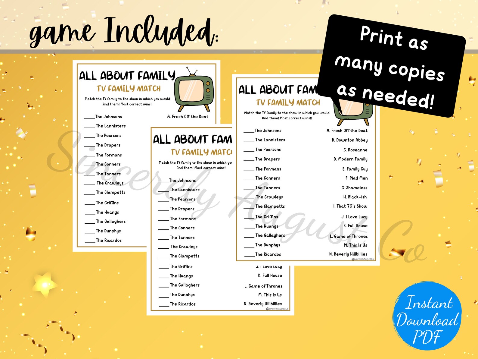 Family Reunion TV FAMILY MATCHING Game - Family Reunion Party Game ...