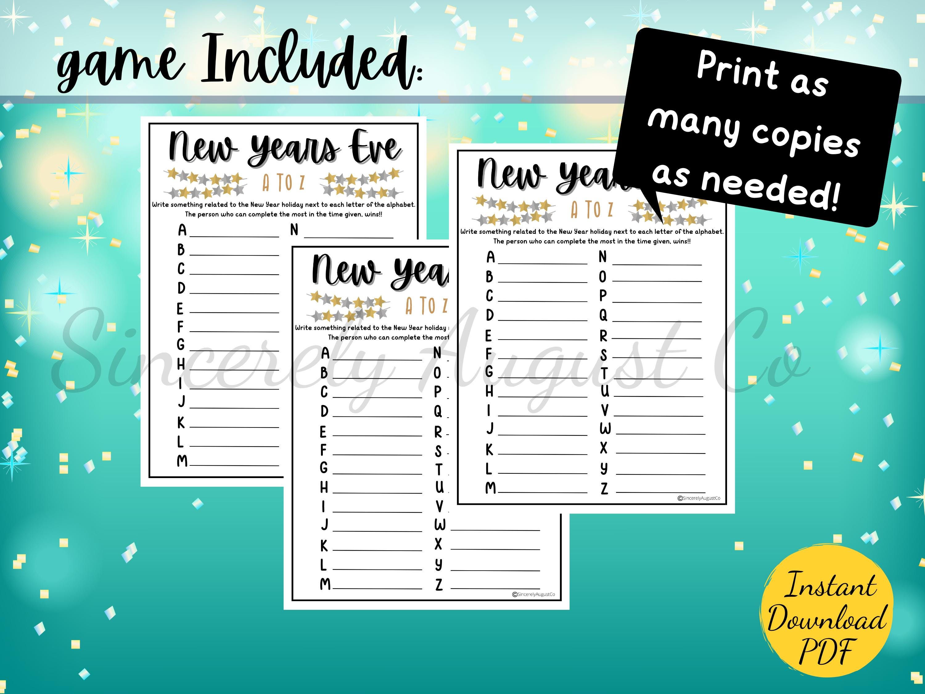 A TO Z New Year's Eve Game - New Year's Eve Party Game - Printable New ...