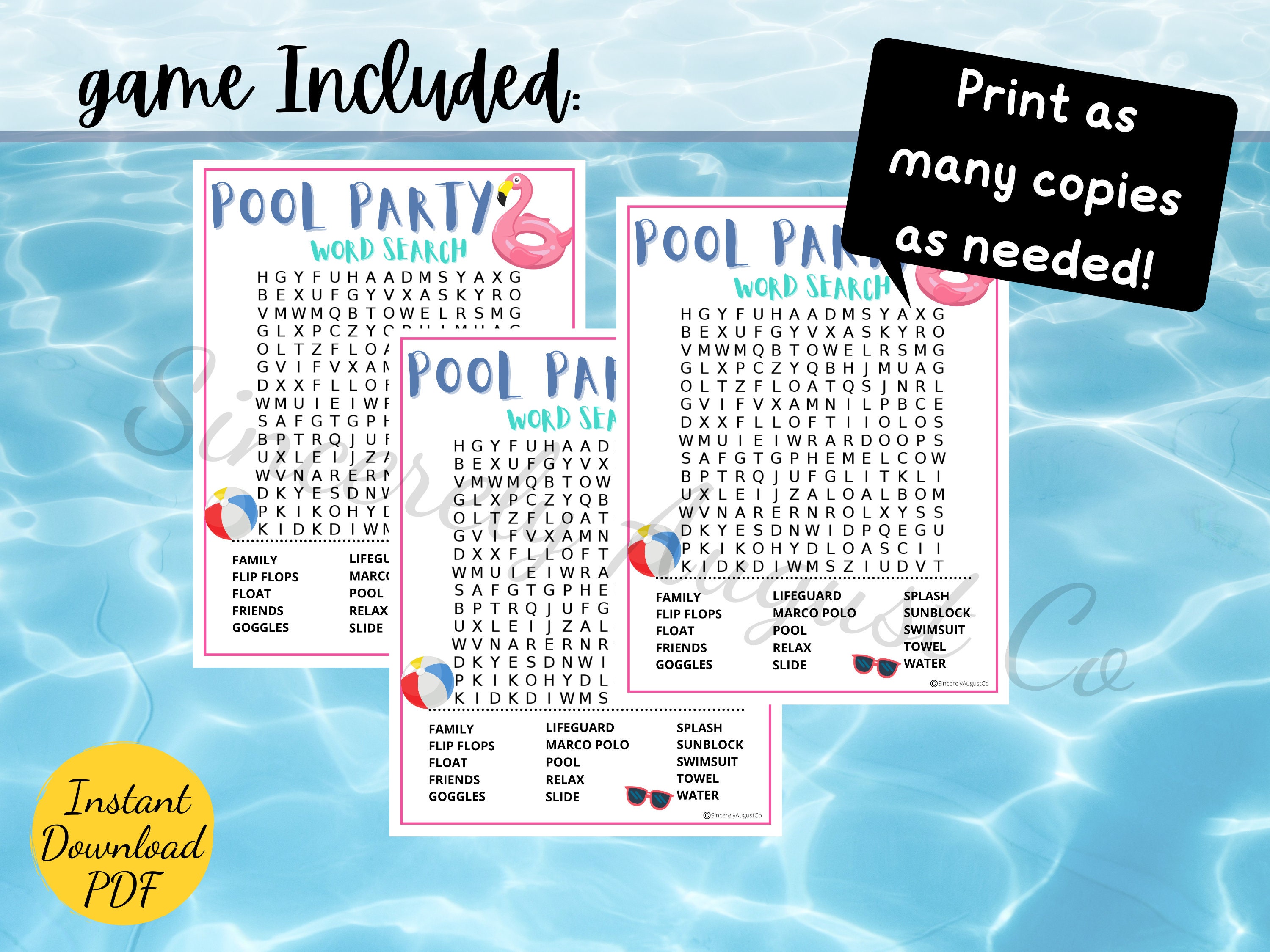Pool Party WORD SEARCH Game: Printable Summer Activity (PDF) - Etsy
